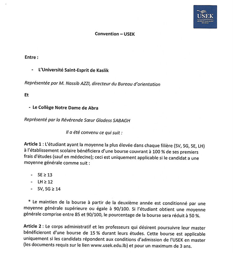 USEK-msa – Collège Notre Dame des Sœurs Salvatoriennes – Abra.